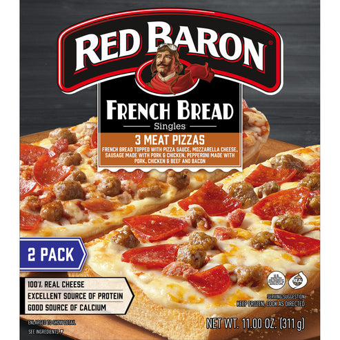 Red Baron® Frozen Pizza – RED BARON® 3 Meat French Bread Pizza Singles
